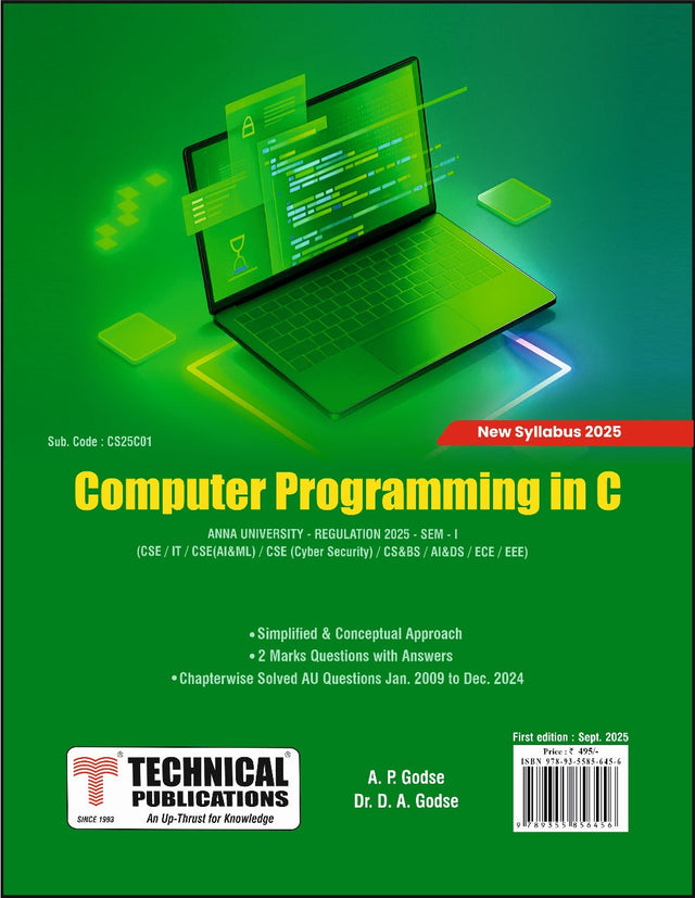 Computer Programming in C for BE Anna University R25 CBCS (SEM - I - E – Technical Publications