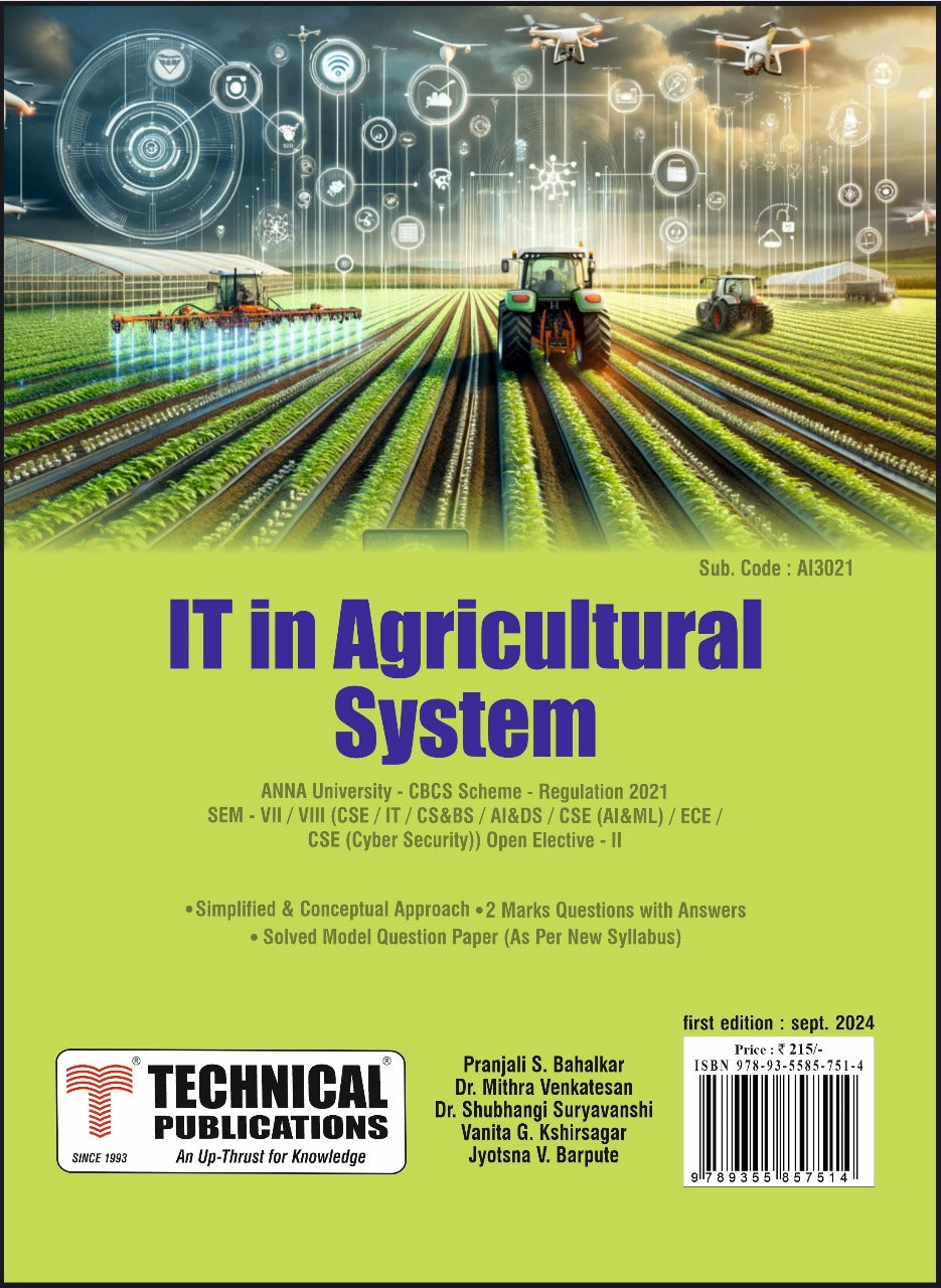 IT in Agricultural System for BE Anna University R21CBCS (Sem-VII/VIII – Technical Publications